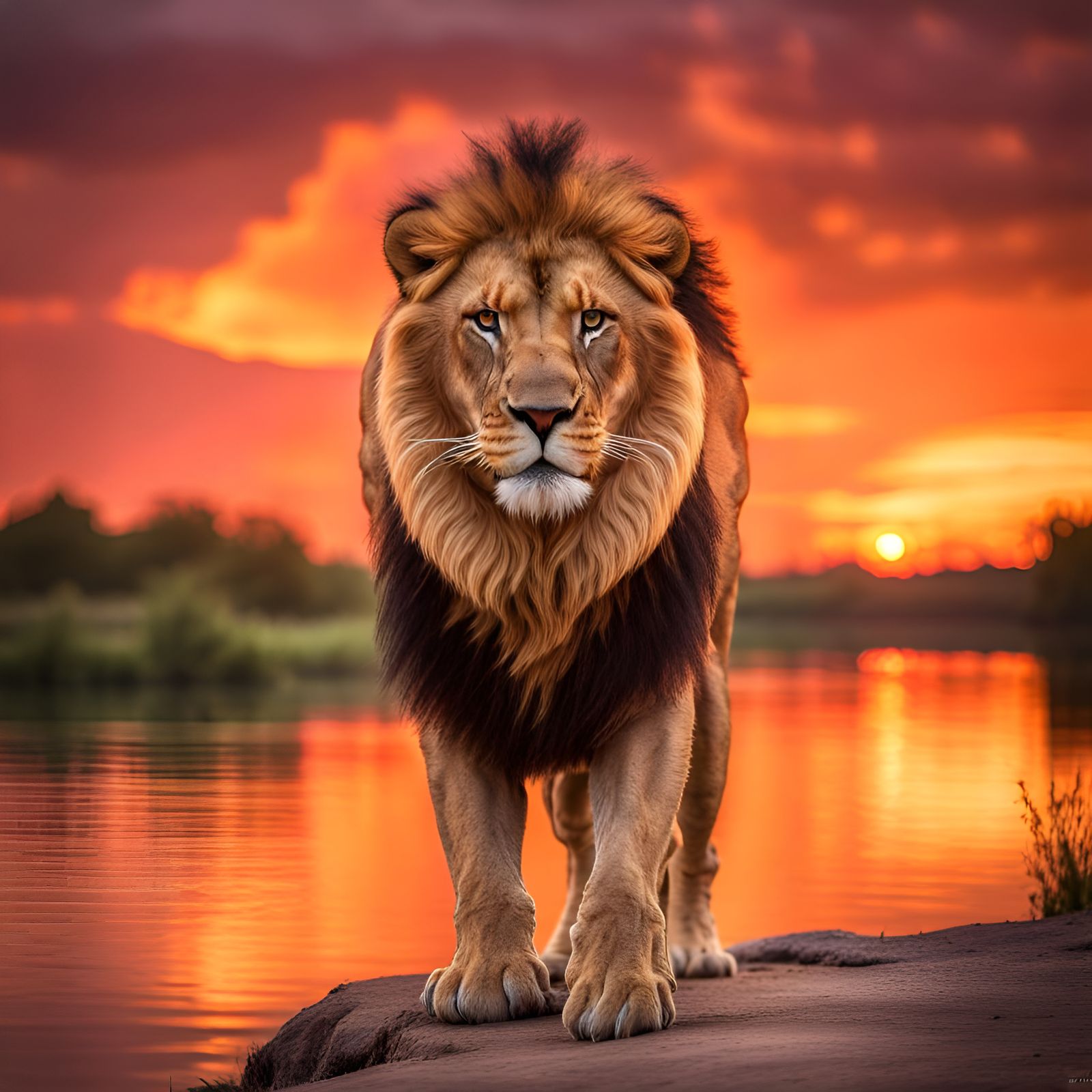 Lion at Sunset - AI Generated Artwork - NightCafe Creator