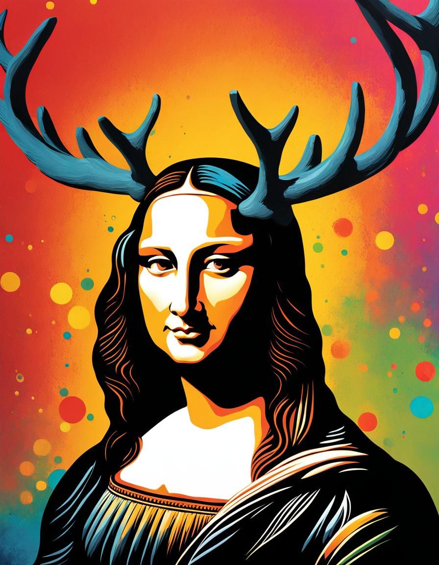 The Mona Lisa with antlers Hyperrealistic, splash art, concept art, mid ...