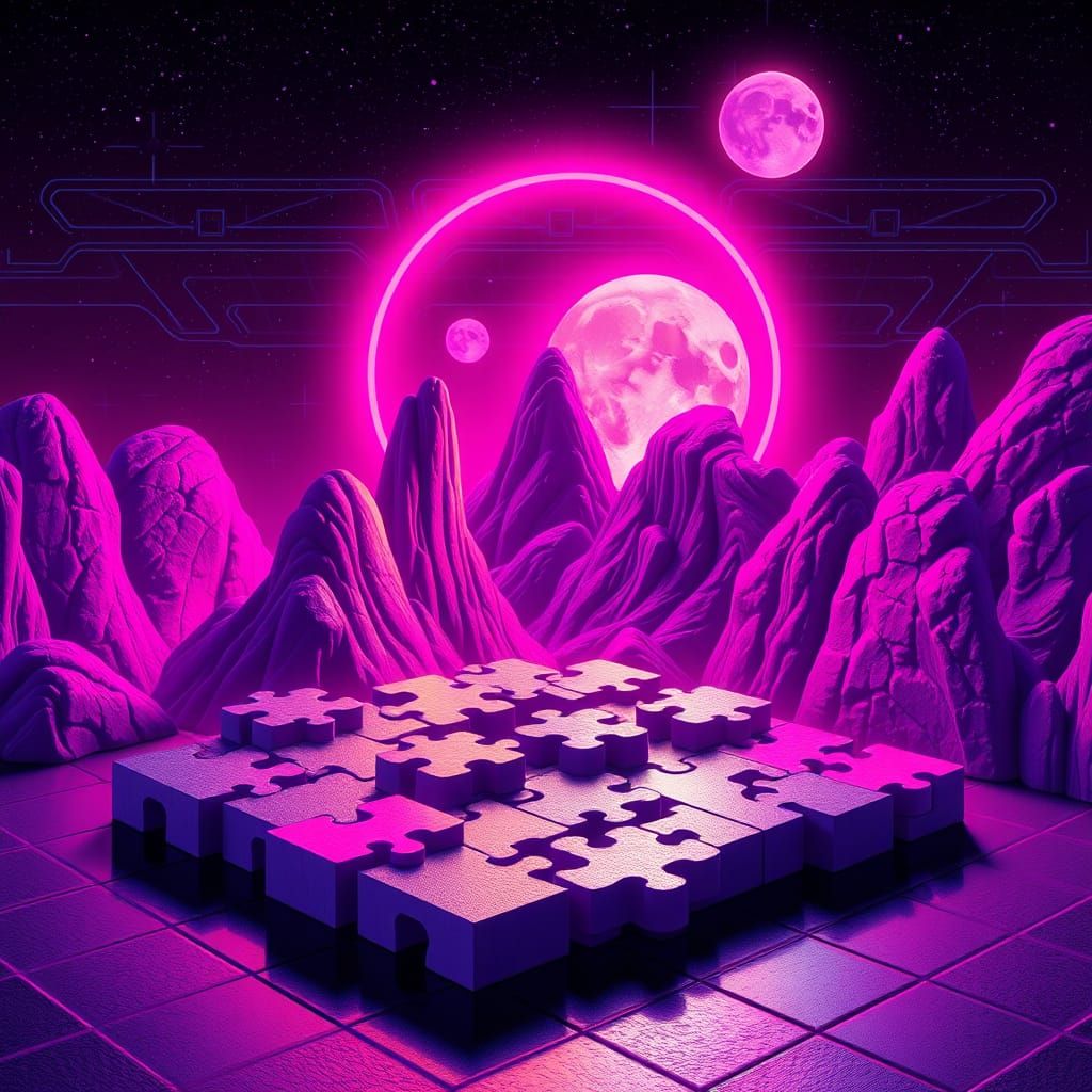 puzzle - Neon Retro Puzzle in Synthwave Style