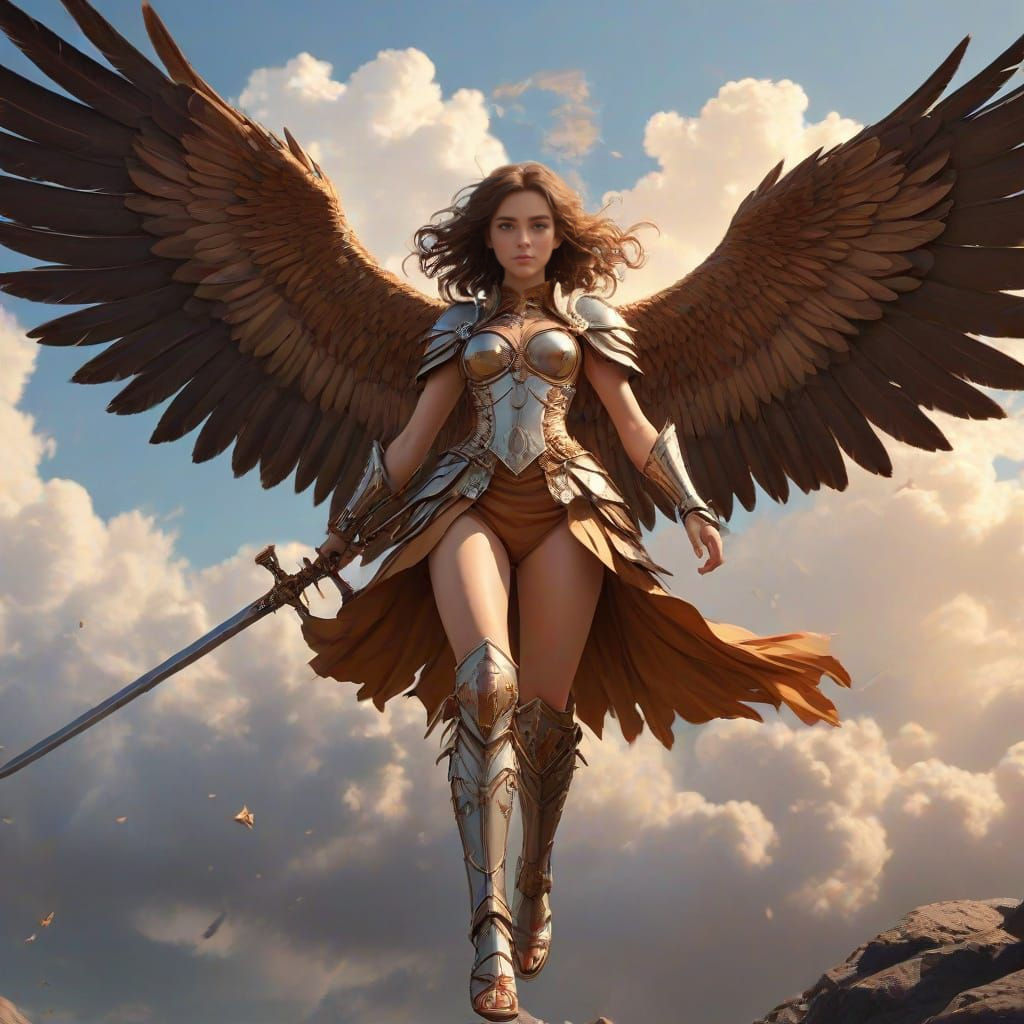 Aelo - Ethereal Harpy Warrior in Windy Skies