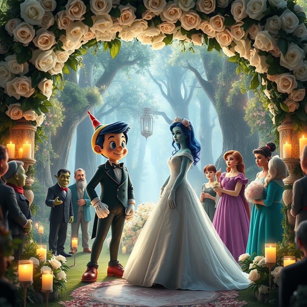 Whimsical Fantasy Wedding Under Starry Trees - AI Art