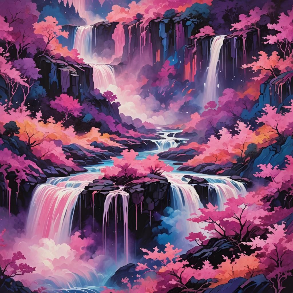 Beautiful Waterfall in a vaporwave world - AI Generated Artwork ...