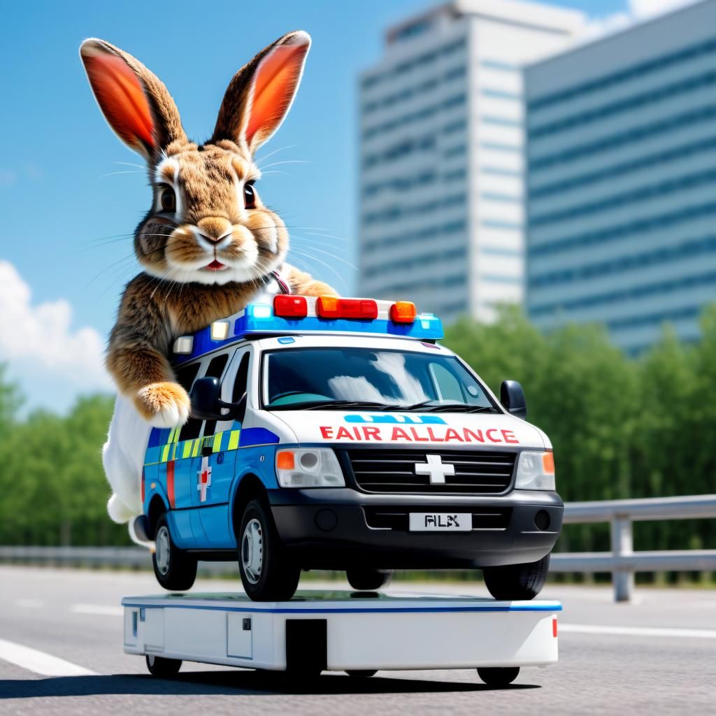 A rabbit driving an ambulance. - AI Generated Artwork - NightCafe Creator