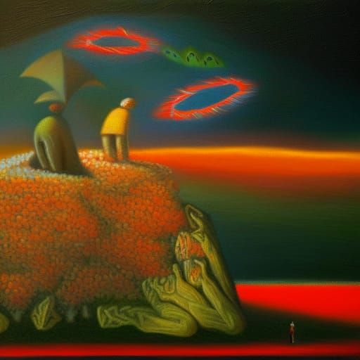 A colorful surreal precisionist chiaroscuro painting of The Liminal ...