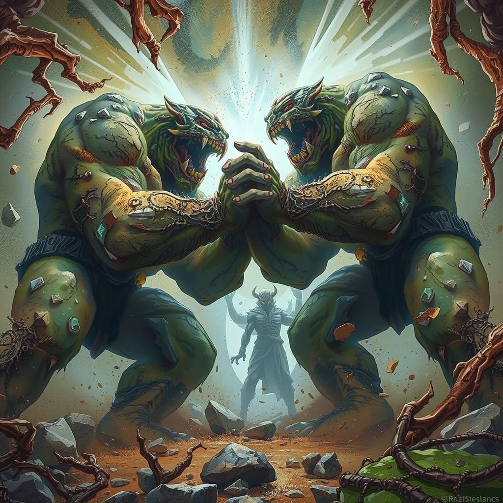 Stone Elementals Fighting - Mystical Stone Warriors Engage i...