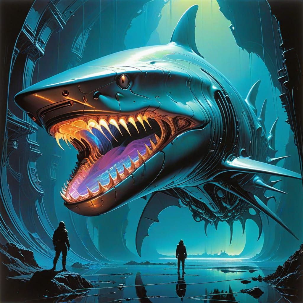 Glowing, Bio-Luminescent Shark-Like Alien Creature - AI Art