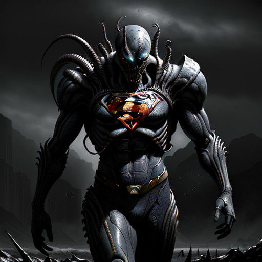 Retro-Futuristic Xenomorph, Superman in High-Contr... - AI Art