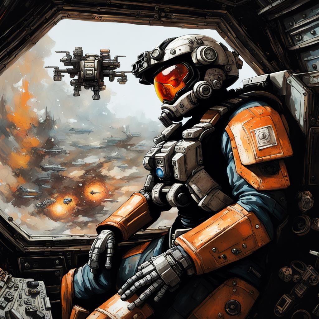 Splattered Oil Paintings. 70mm, Cinematic, James Gurney, Mech Helmet ...