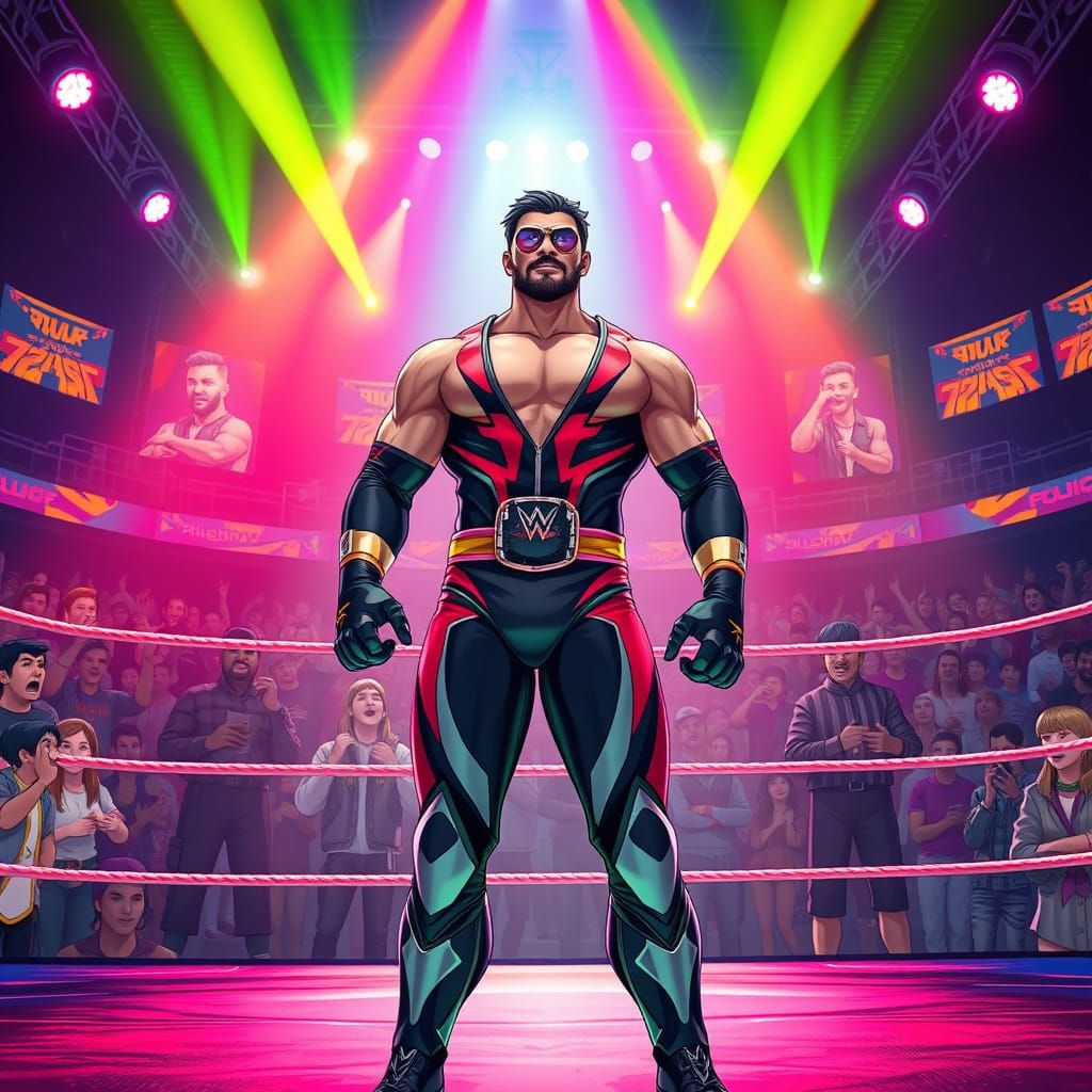 Sol Ruca in Vivid Neon Wrestling Ring - AI Art