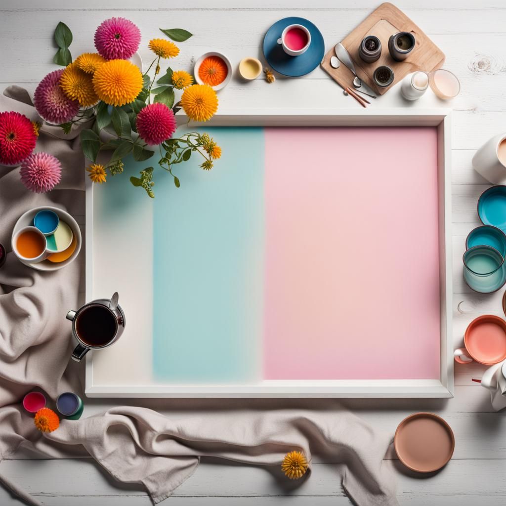 Colourful Table flat lay - AI Generated Artwork - NightCafe Creator