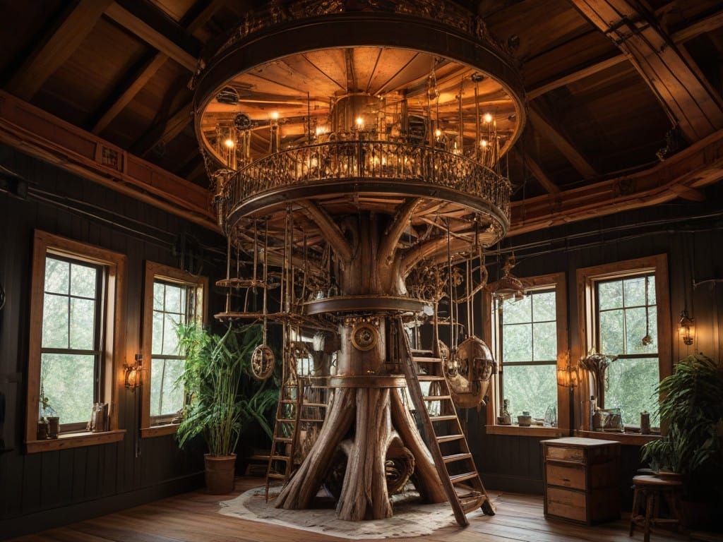 Steampunk Treehouse in Whimsical Wonderland - AI Art