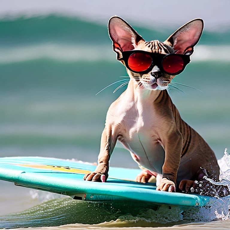 sphynx cat surfing on a surfboard - AI Generated Artwork - NightCafe ...