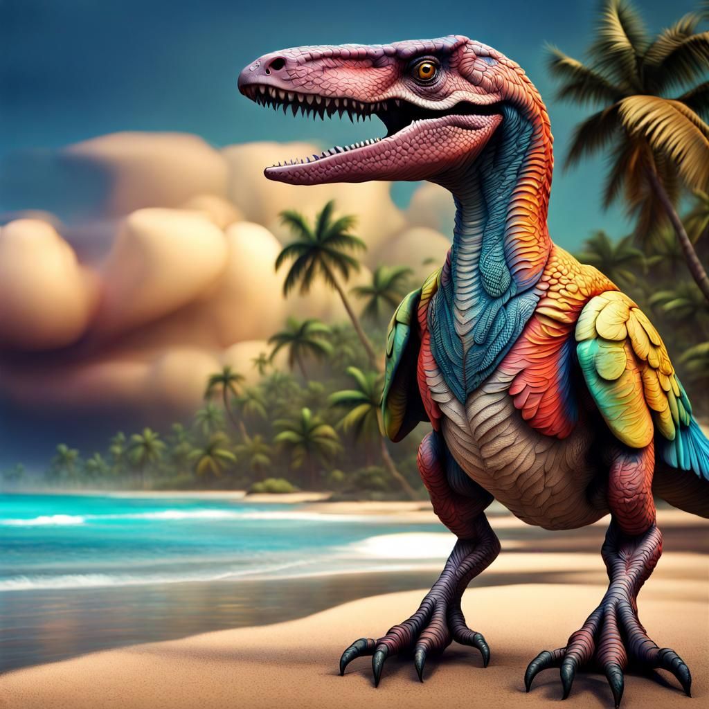 Tropical beach dino bird intricate details, HDR, beautifully shot ...