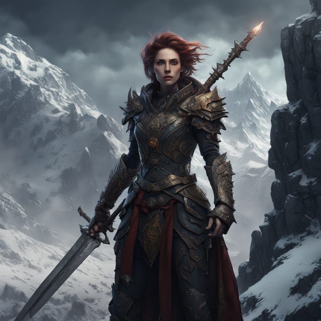 Vampire Warrior on Snowy Peak, Dark Fantasy Art - AI Art