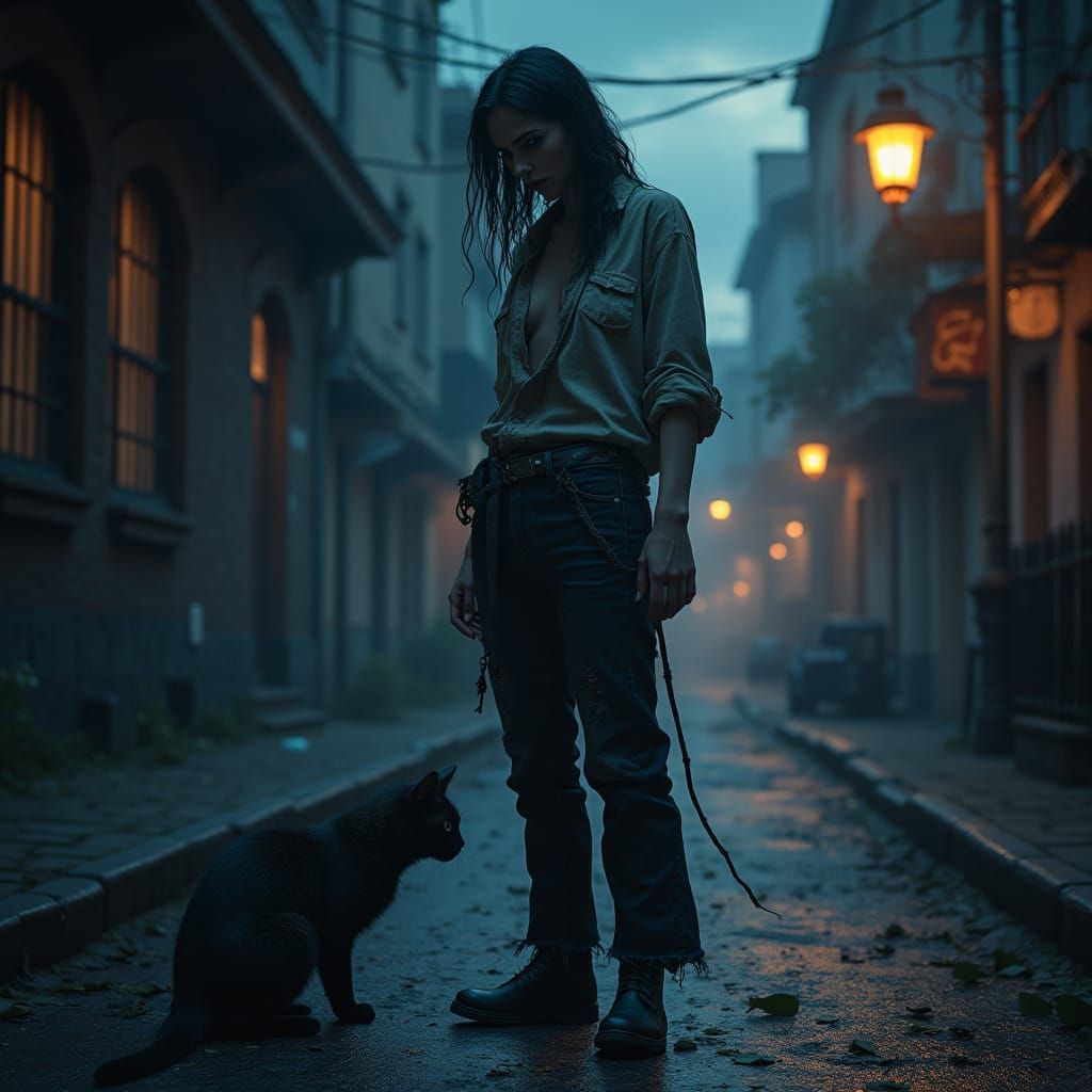 Ethereal Vampire Emerges from Dark Urban Night wit... - AI Art