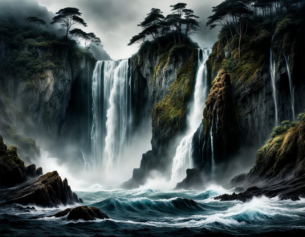 Waterfall - AI Generated Artwork - NightCafe Creator