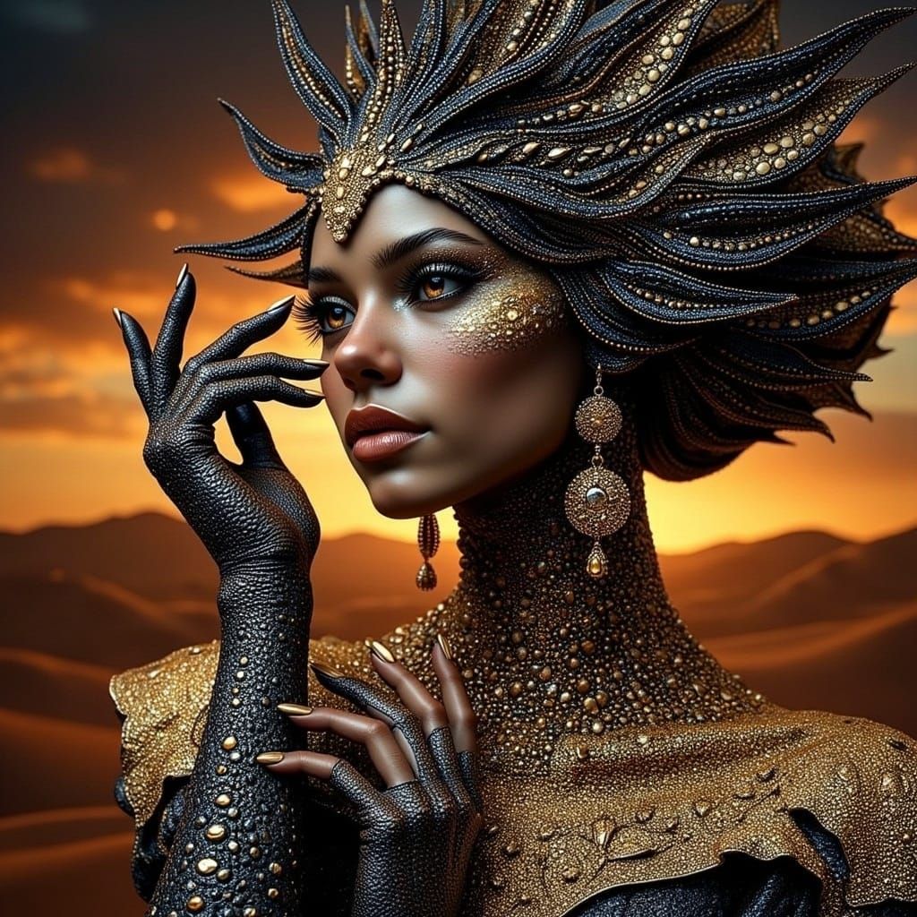 Fantasy portrait - Regal Desert Siren in Lavish Gustav Klimt...