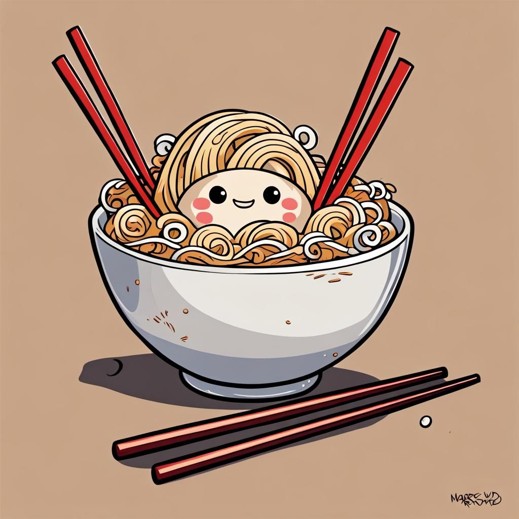 cartoon happy ramen with chopsticks pattern. Chibi, kawaii, cute ...