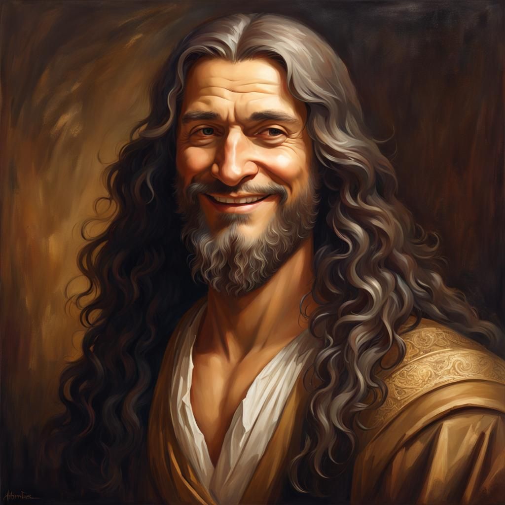 A male portrait, smiling, realistic, in the style of Leonardo da Vinci ...