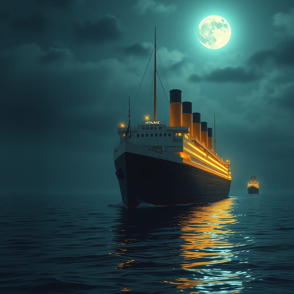 titanic ship 8k - Majestic Titanic Ship on Moonlit Waters in...