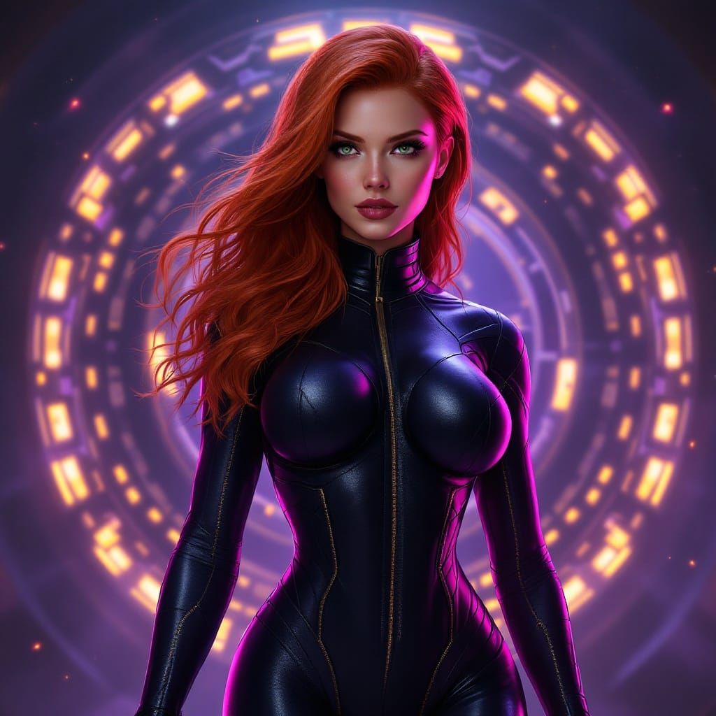 Ginger-Haired Superheroine in Dark Fantasy Sci-Fi ... - AI Art
