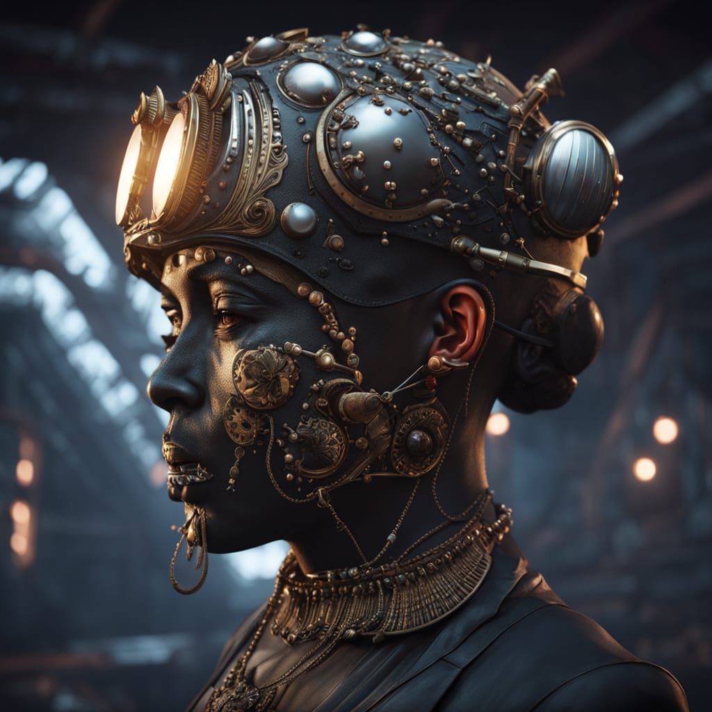 Pearl and Coal Futuristic Portrait in Deep Color a... - AI Art