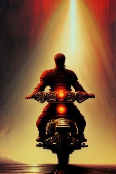 "Jesus riding a motorcycle across a bridge by moonlight" hyperdetailed ...