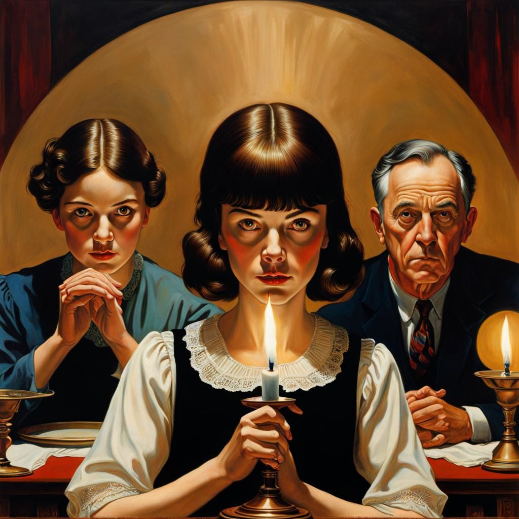 The seance of Mary Bell by Norman Rockwell - AI Generated Artwork - NightCafe Creator