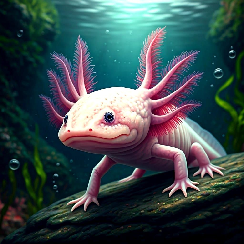 The Sad Axolotl - Sad Axolotl in Mysterious Underwater Scene