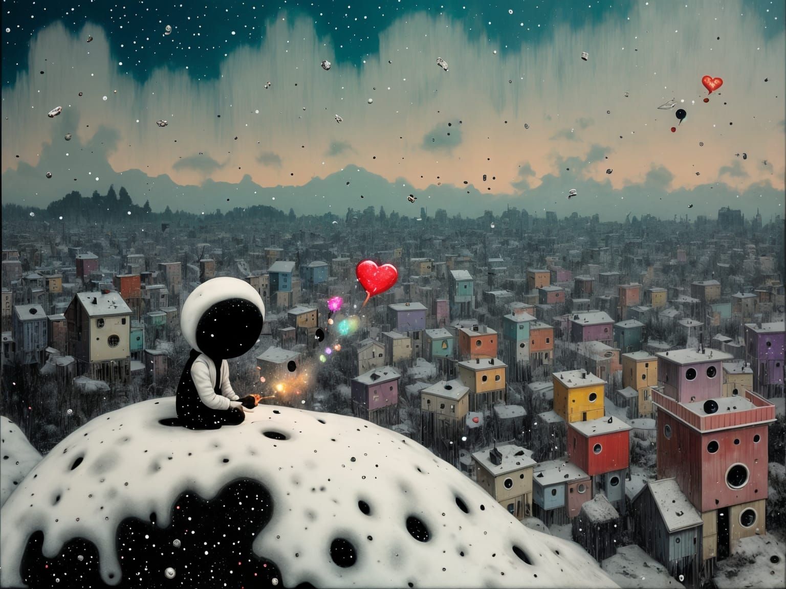 Night time winter snowscape A kaleidoscopic scene of a harmonious world.