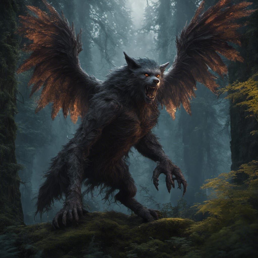 A werewolf with wings in a mystical forest - AI Generated Artwork ...