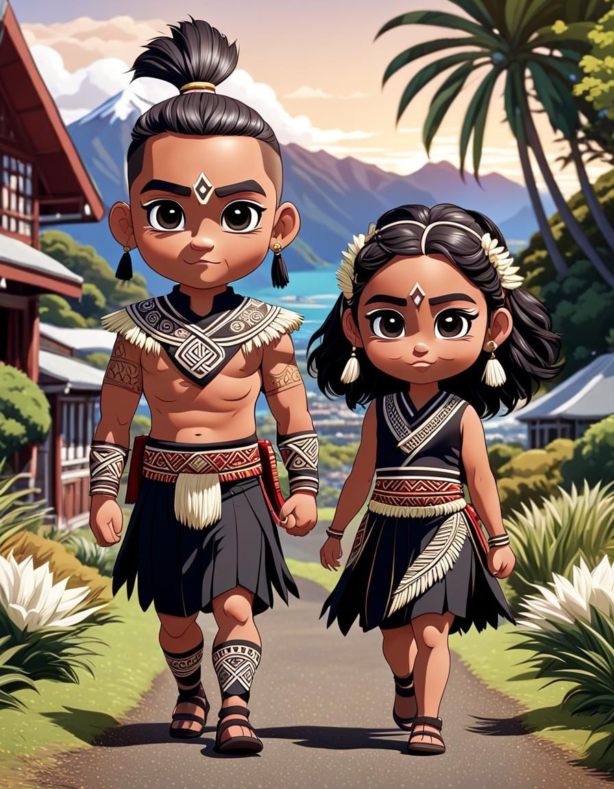 Little Maori Explorers - AI Generated Artwork - NightCafe Creator