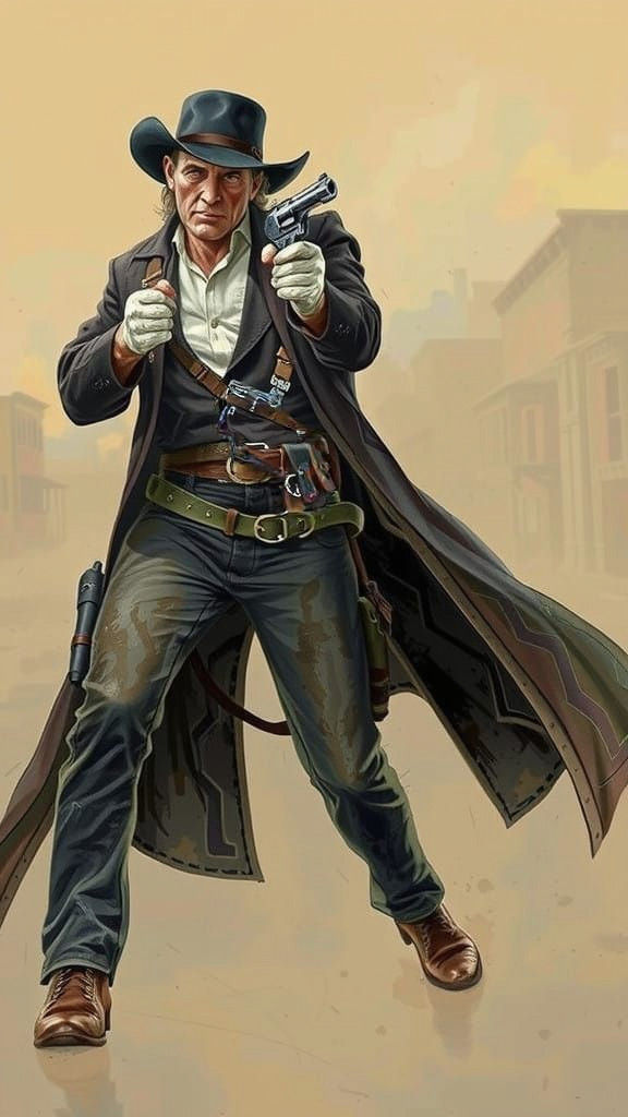 Old West, full body, realistic, Remington style, gunfighter, pistol ...