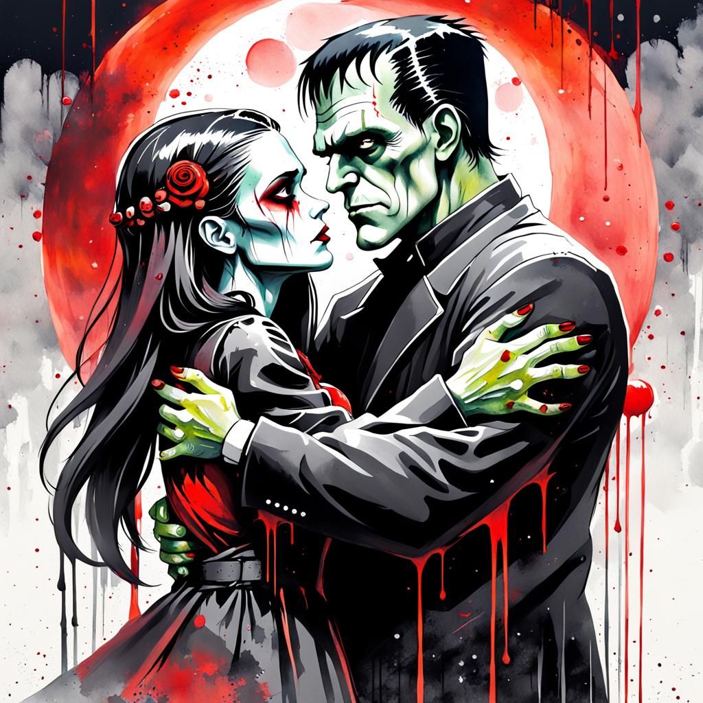 Frankenstein finds her love - AI Generated Artwork - NightCafe Creator