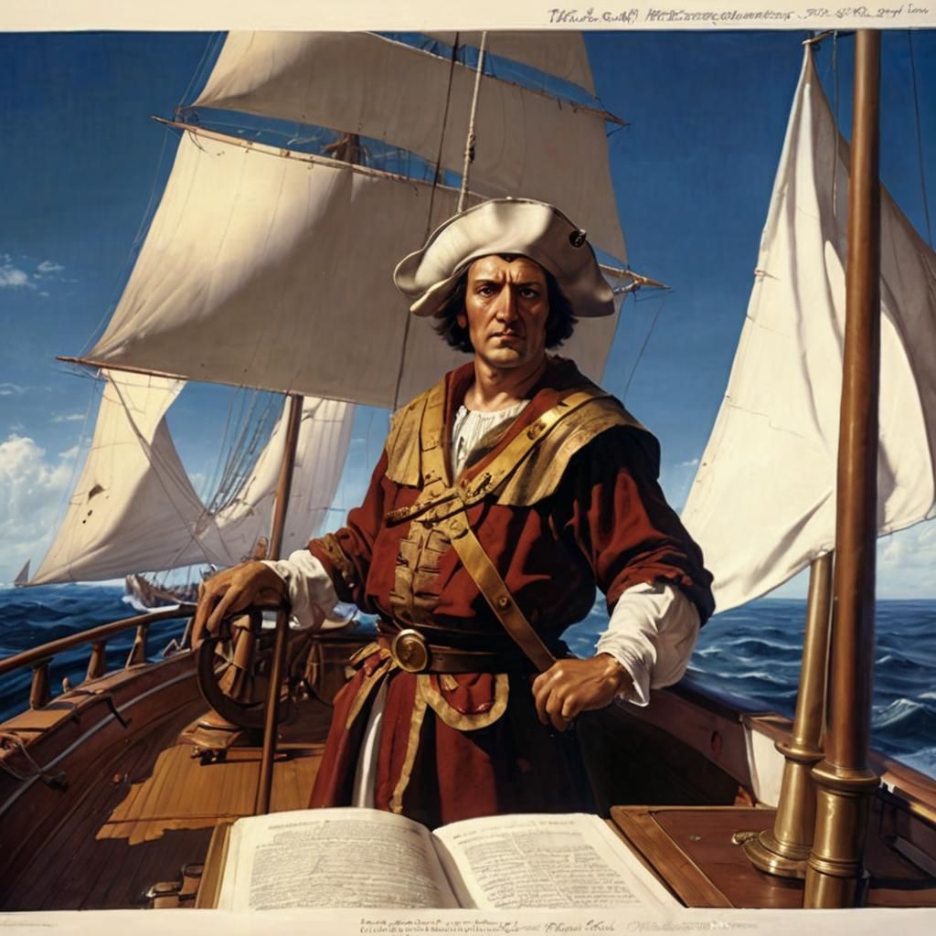 Christopher Columbus at the helm, sailing towards the New World: - AI ...