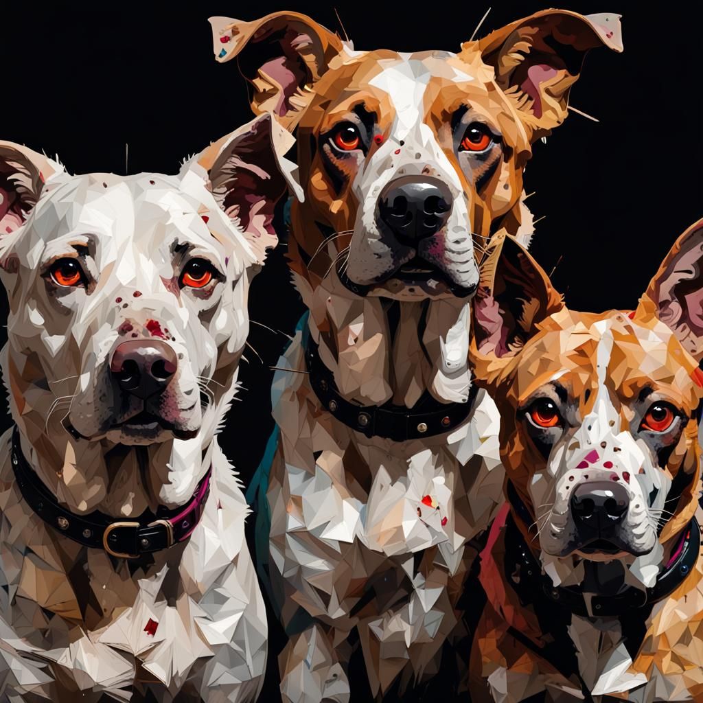 Portrait of the heads of the three dogs, three bigs dogs into the room ...