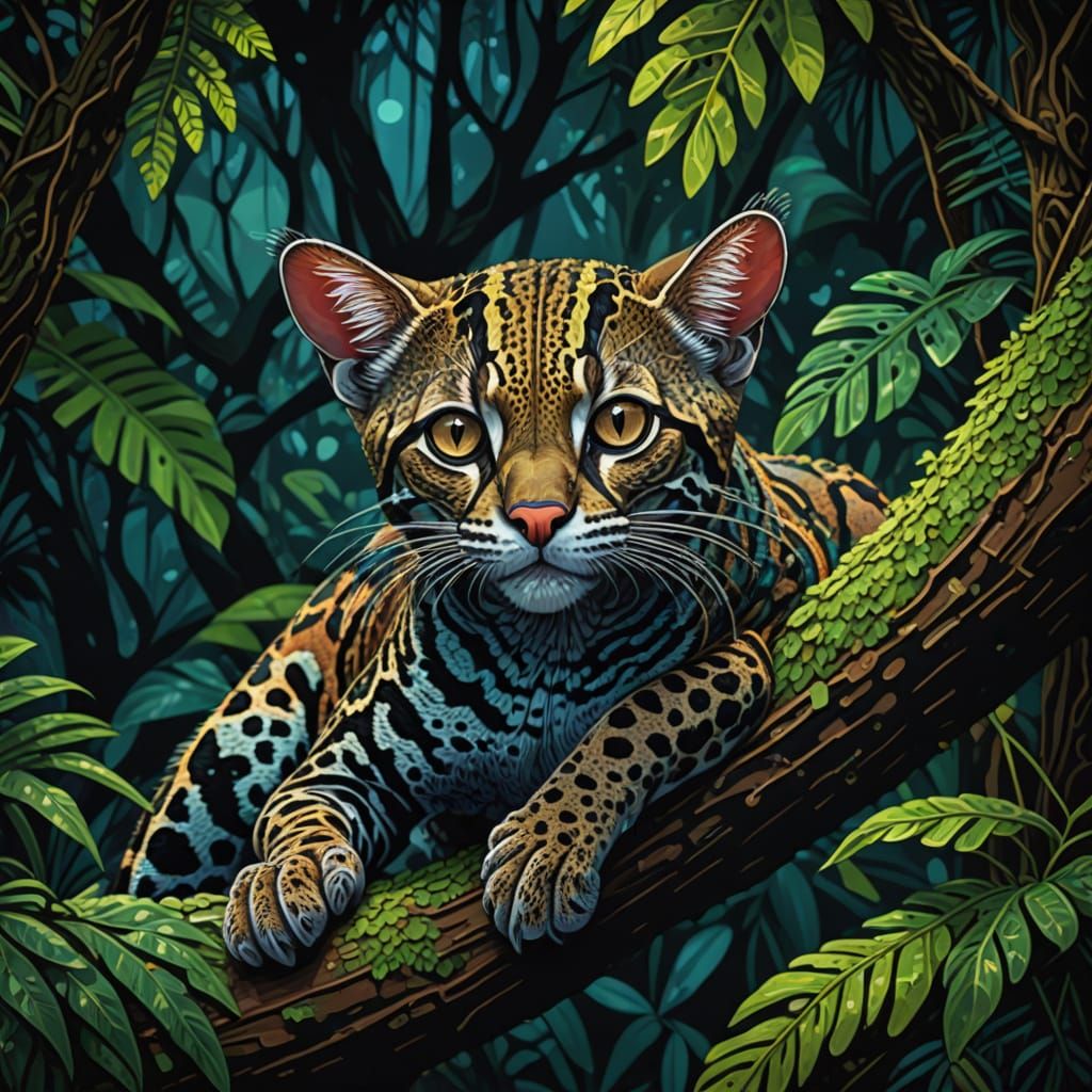 A margay in the South American rainforest.