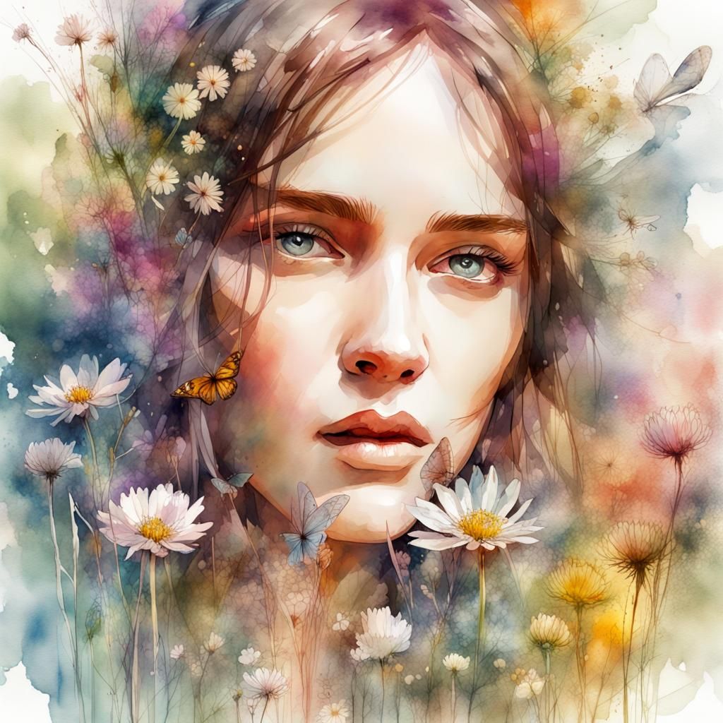 Digital Watercolor Portrait - AI Generated Artwork - NightCafe Creator