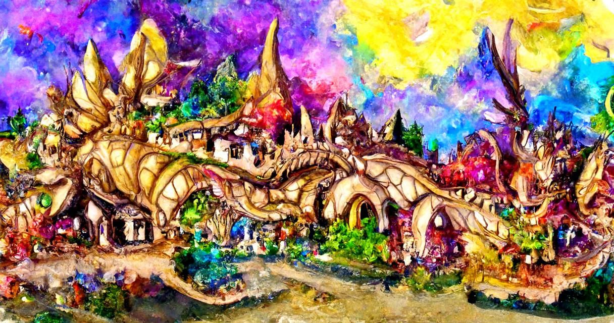 A sprawling, wonderful, bustling faerie village on the back of a grand ...