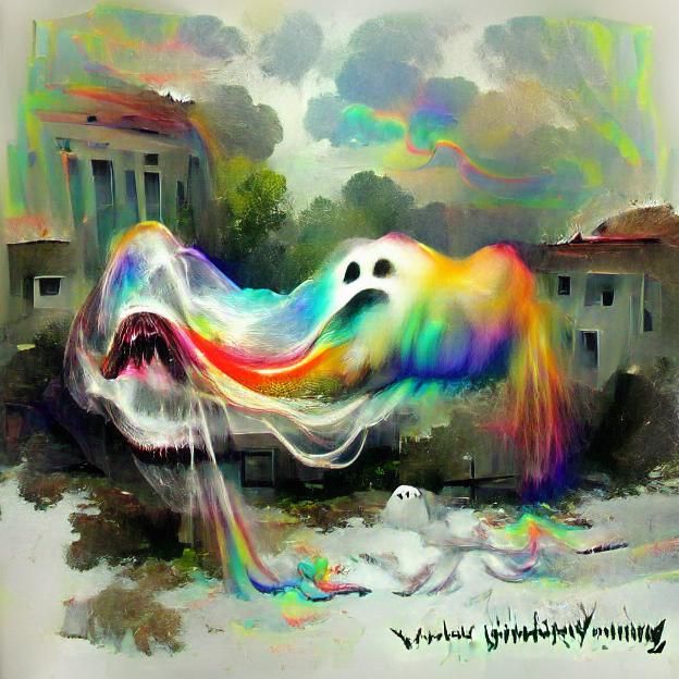 a ghost vomiting rainbow - AI Generated Artwork - NightCafe Creator