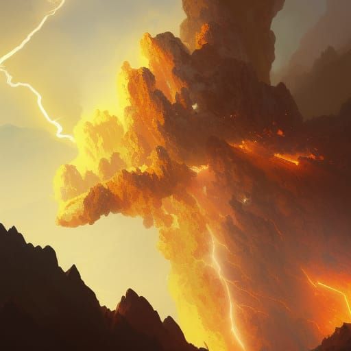 Lightning bolt, pyroclastic cloud, volcanic eruption, 8k resolution ...
