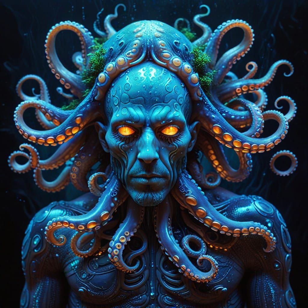 Dreamlike Octopus Human Merge in Vibrant, Swirling... - AI Art