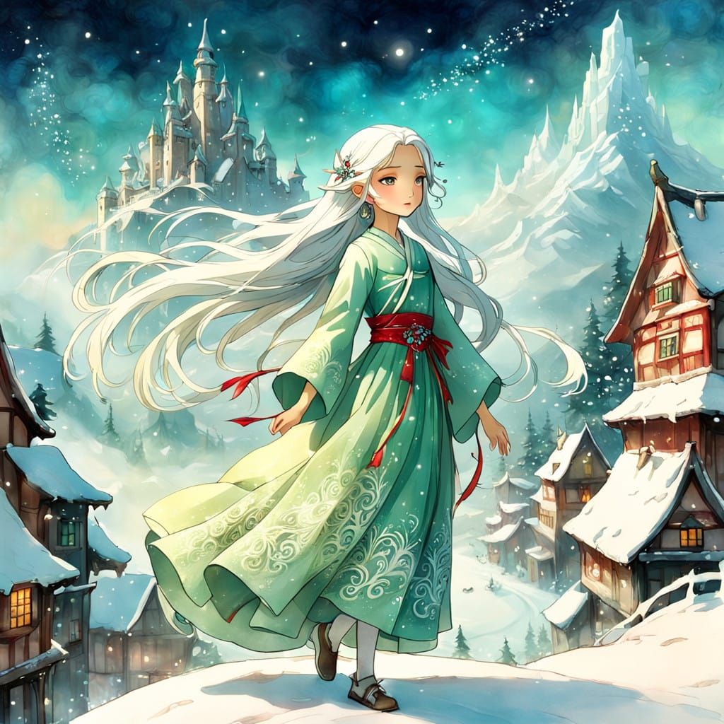 A photo of an impressive Christmas elemental spirit with long, white ...