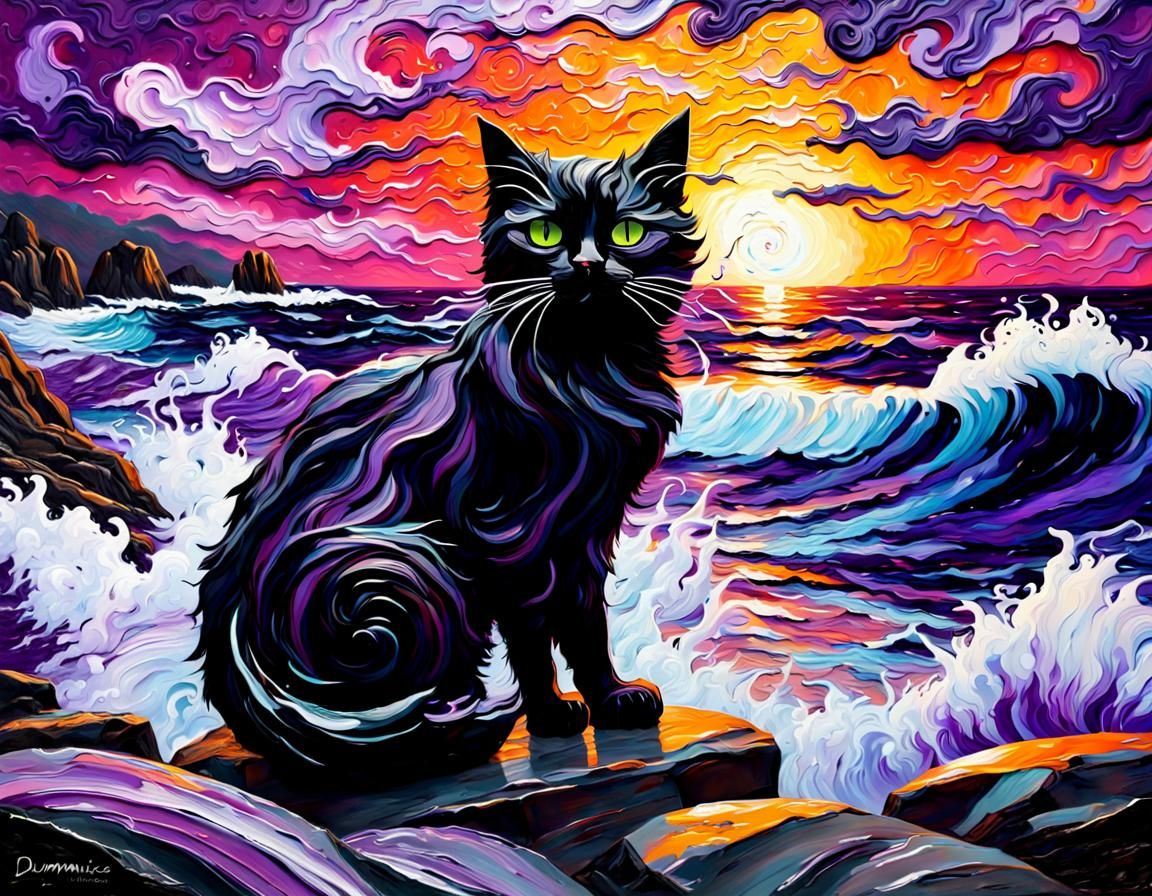 Impasto Cat by the Sea 3 - AI Generated Artwork - NightCafe Creator