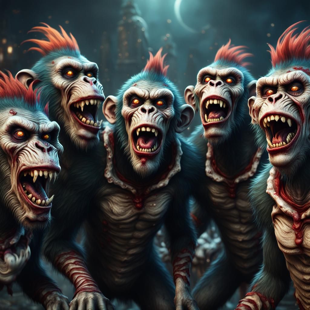 Group of Zombie Monkey Monster Clowns Laughing - AI Generated Artwork ...