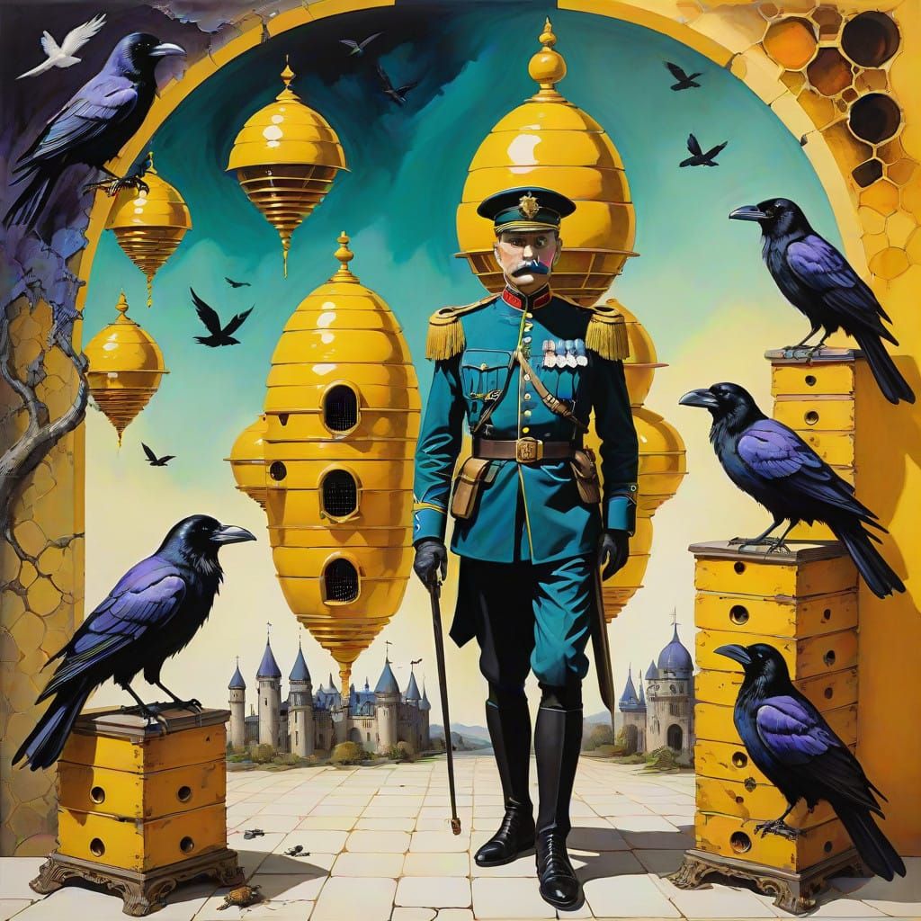 Surrealist Palace Guard with Honey Hive, Ravens, a... - AI Art