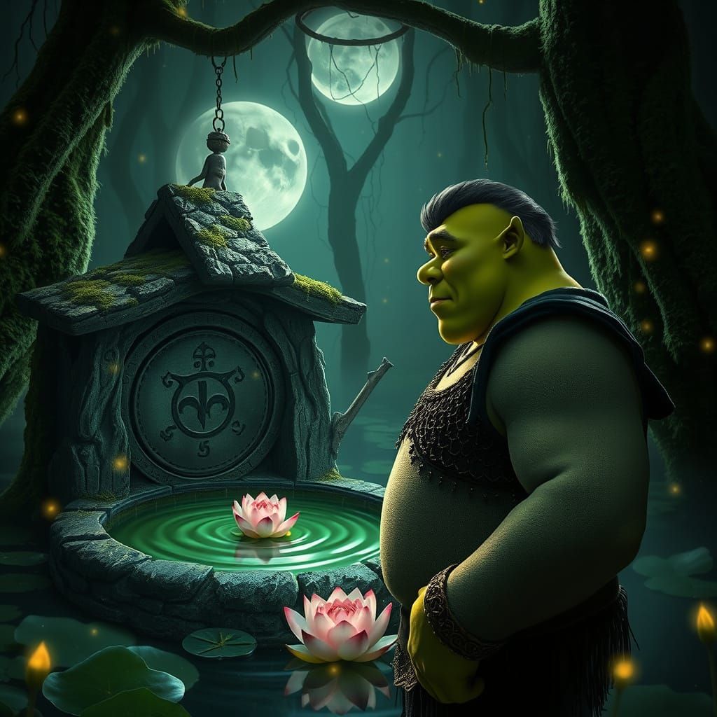 Shrek - Shrek as Renaissance-Era Gentleman in Moonlit Swamp