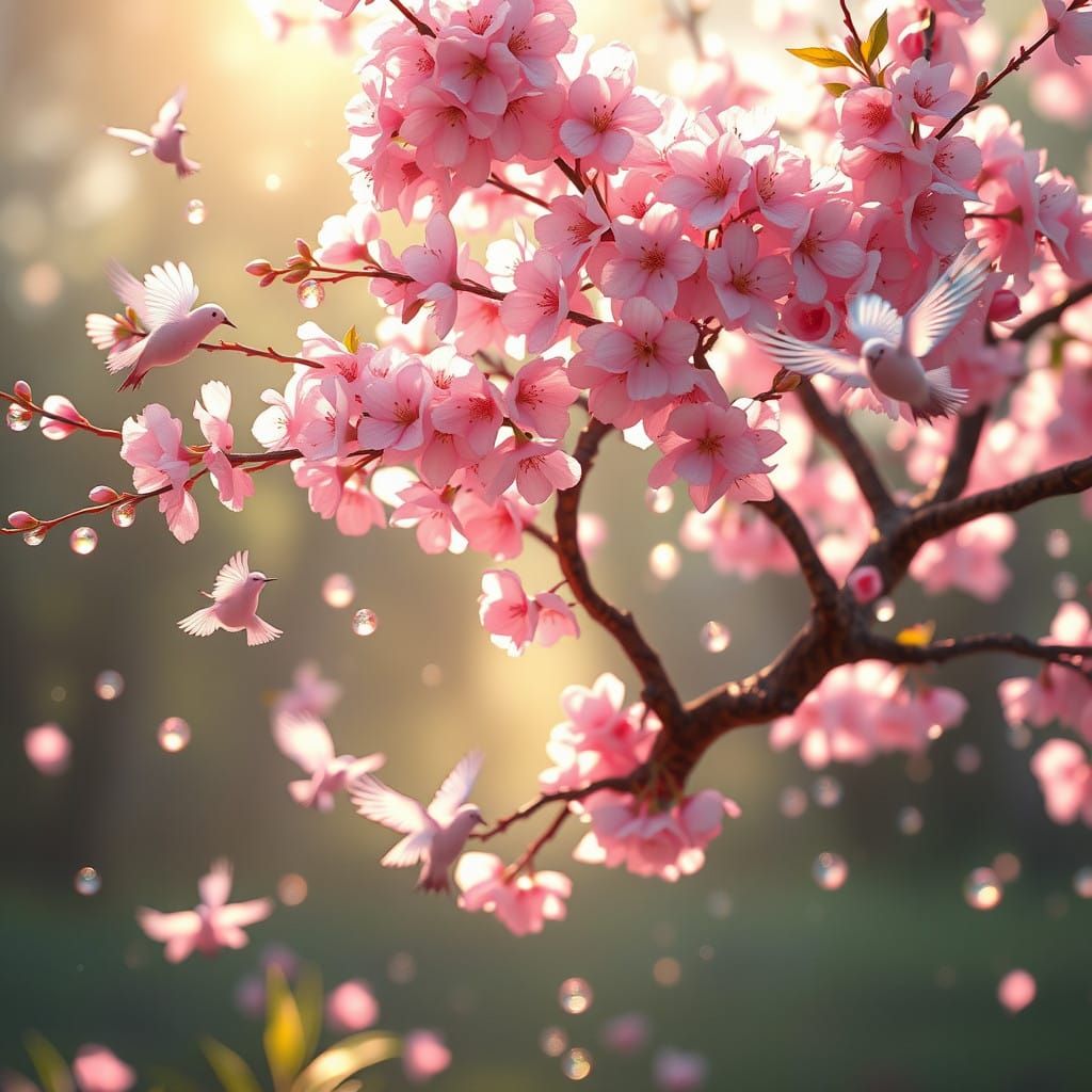 Spring bliss - Surreal Cherry Blossom Tree in Vibrant Mornin...