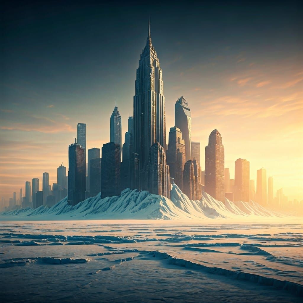Ethereal Post-Apocalyptic Cityscape Frozen in Time - AI Art