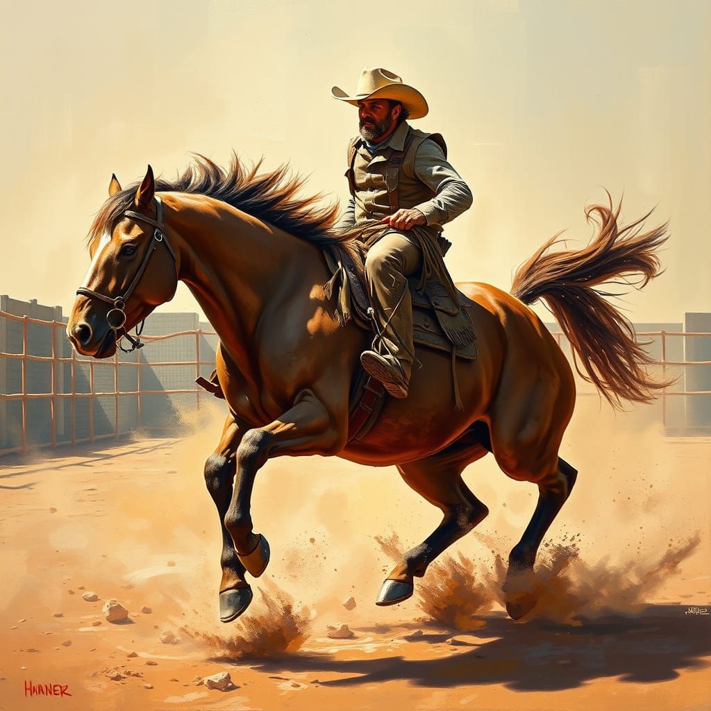 A lone cowboy - Rugged Cowboy Rides Unbridled Bronco in the ...